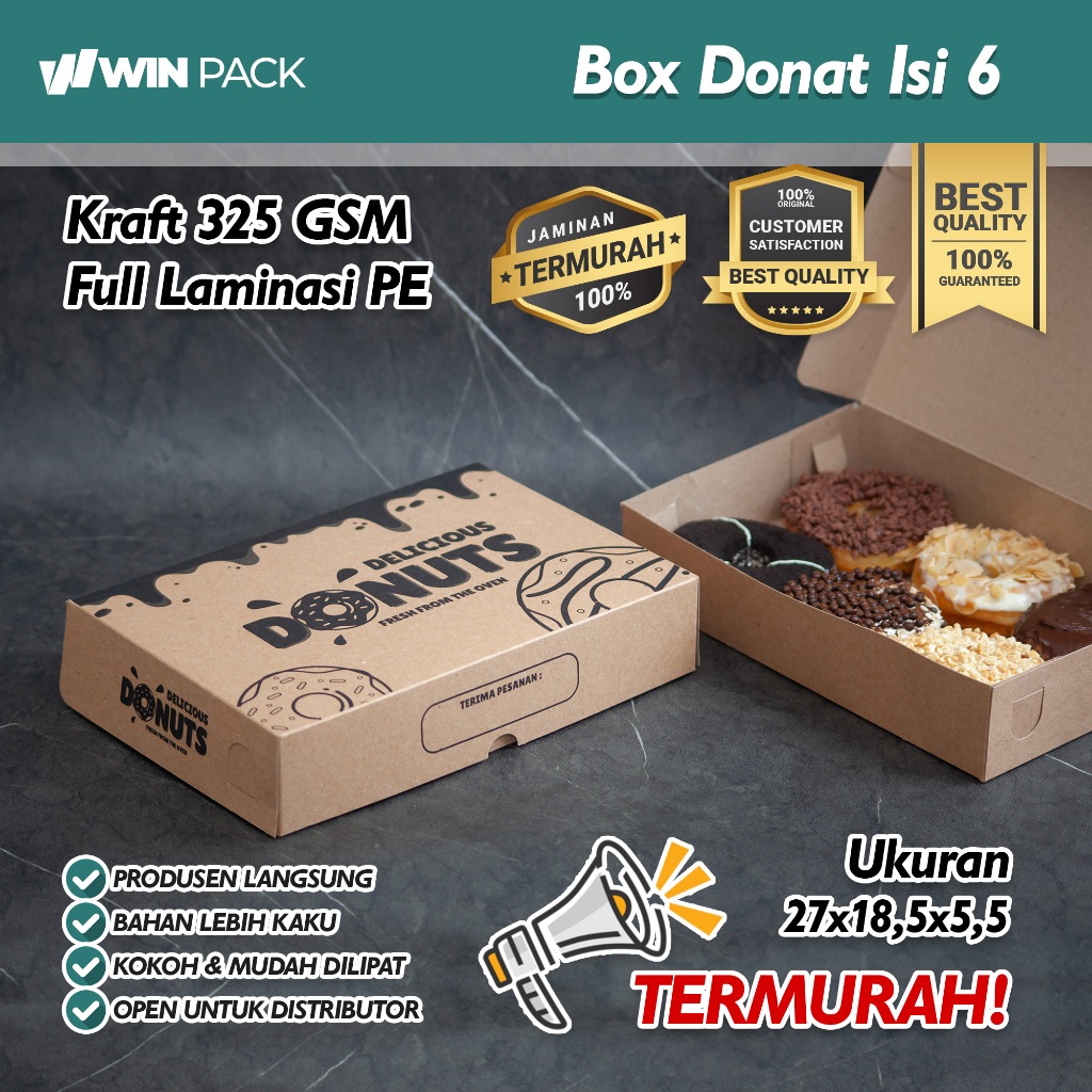 Jual (Isi 40 Pcs) Box Dus Donat Full Laminasi isi 6 | 27x18x5 cm | 325 ...