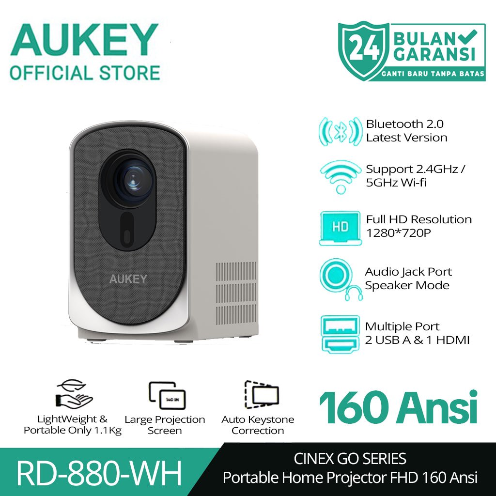 Jual AUKEY Mini Portable Home Projector 160 Ansi Lumens Audio Jack ...
