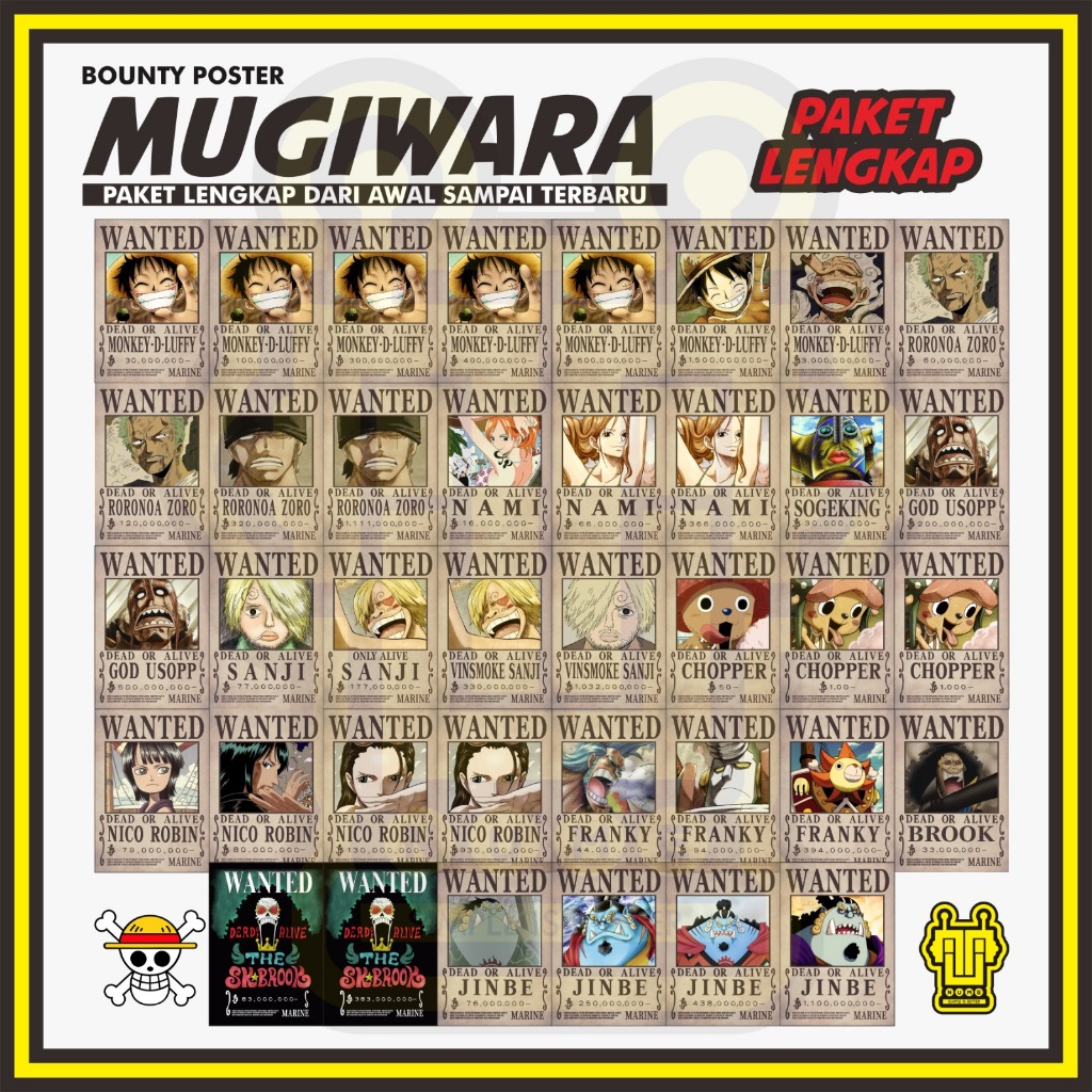 Jual 1set - Poster Bounty Wanted One Piece Straw Hat Pirates SHP ...