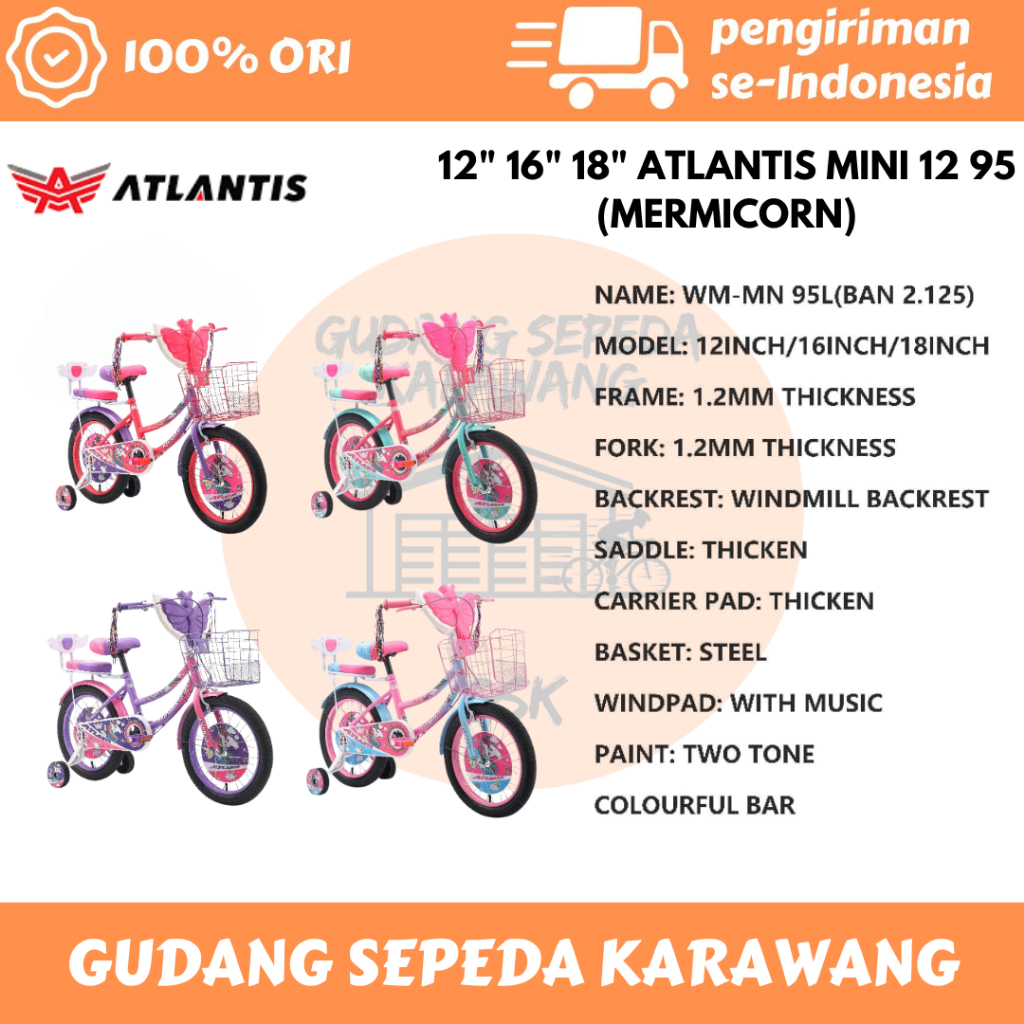 Jual SEPEDA ANAK PEREMPUAN ATLANTIS MINI 12 16 18 95 (MERMICORN ...