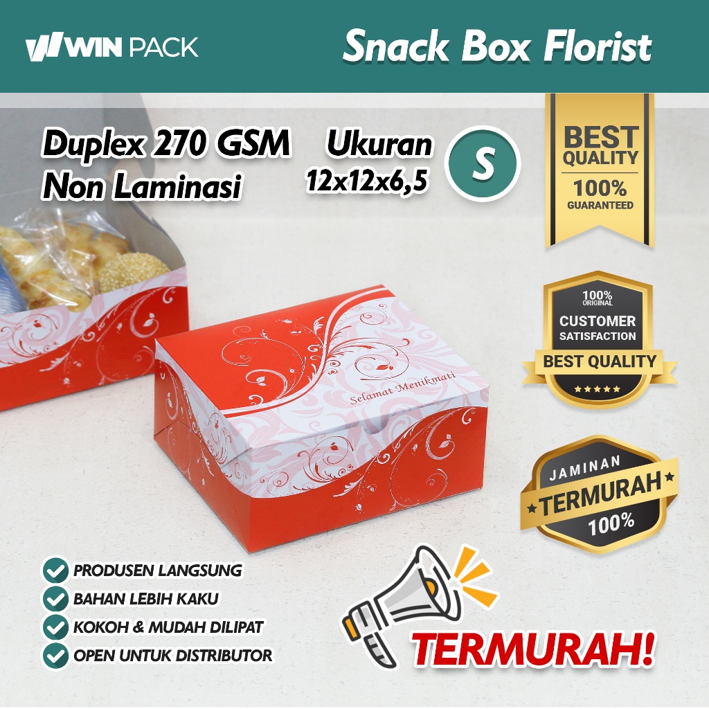 Jual (25 Pcs) Snack Box Dus Kue | Duplex Motif | 270 GSM | Ukuran 12x12 ...
