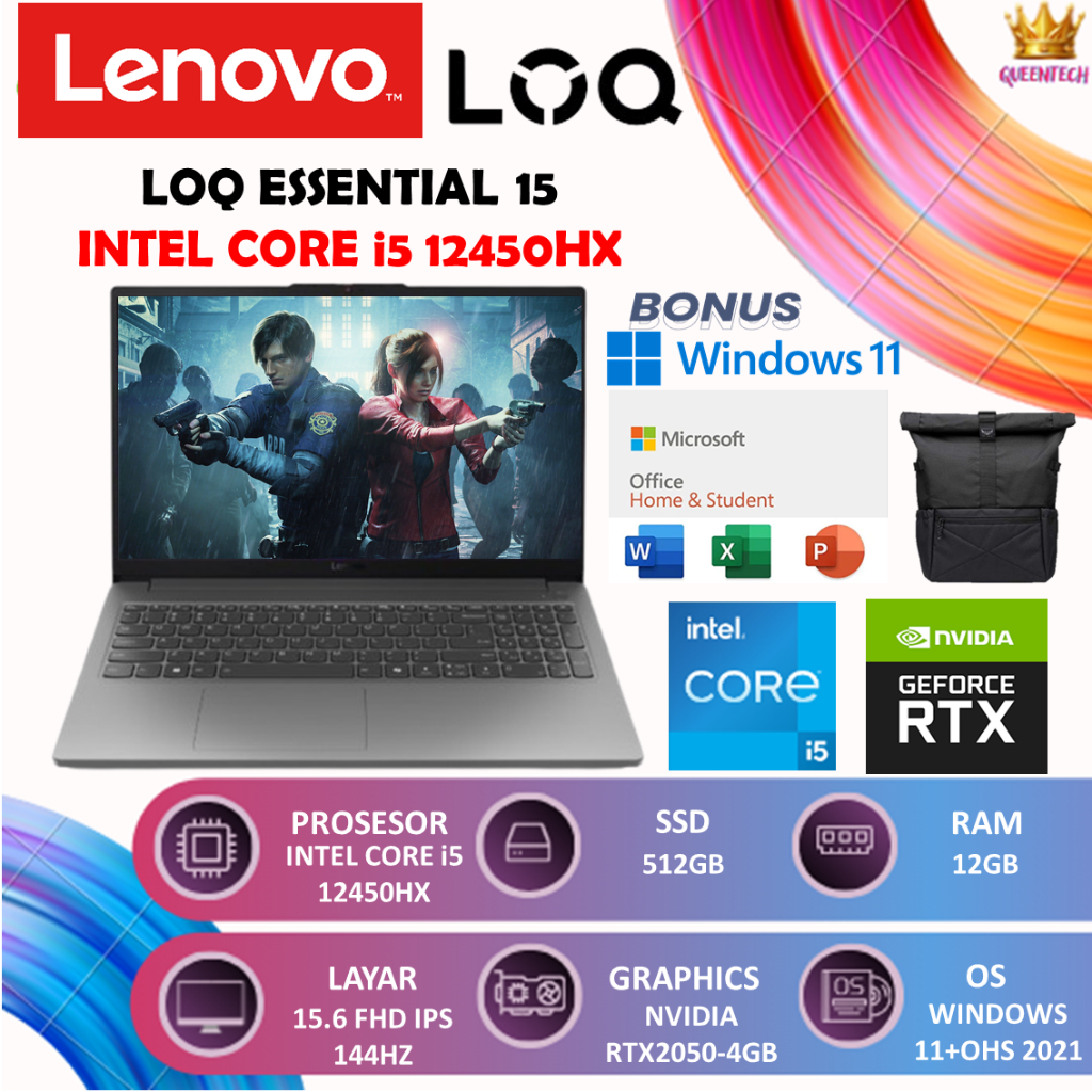 Jual Lenovo LOQ Essential 15 Intel Core i5 12450HX RTX 2050-3050 15.6 ...