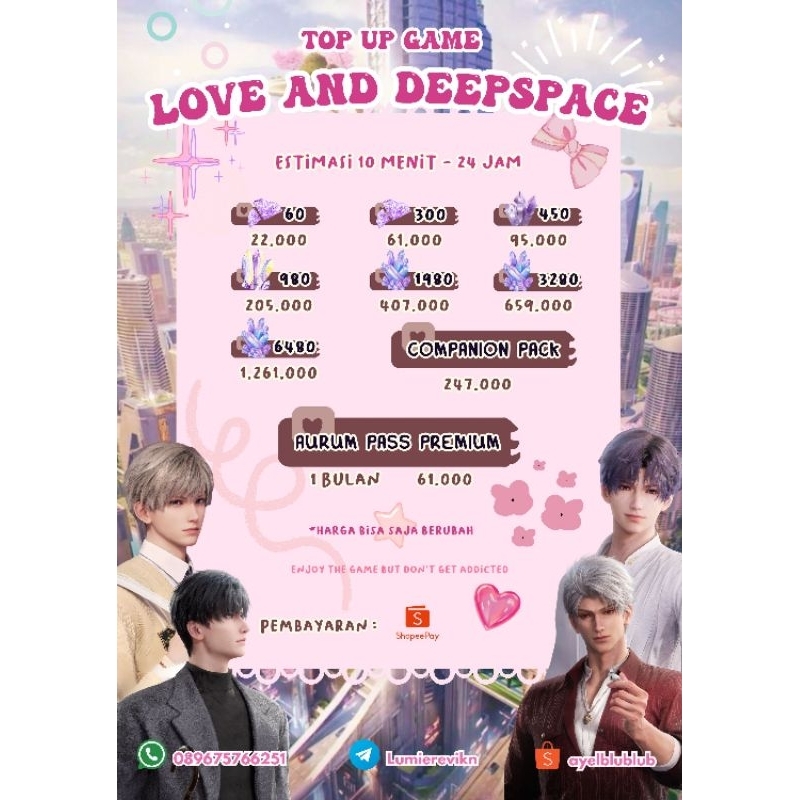 Jual Aurum Pass Love and Deepspace atau promise | Cek Deskripsi Foto dan Toko | Shopee Indonesia