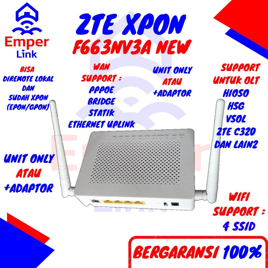 Jual ZTE F663NV3A F663 EPON GPON XPON Support OMCI GPON 4 SSID | Shopee ...