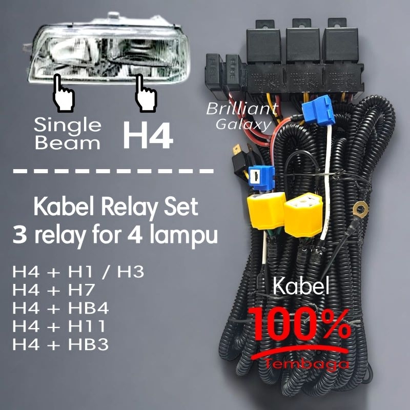 Jual Oto * PREMIUM Kabel Set Relay Lampu - 3 Relay 4 Lampu ( H4 dan ...