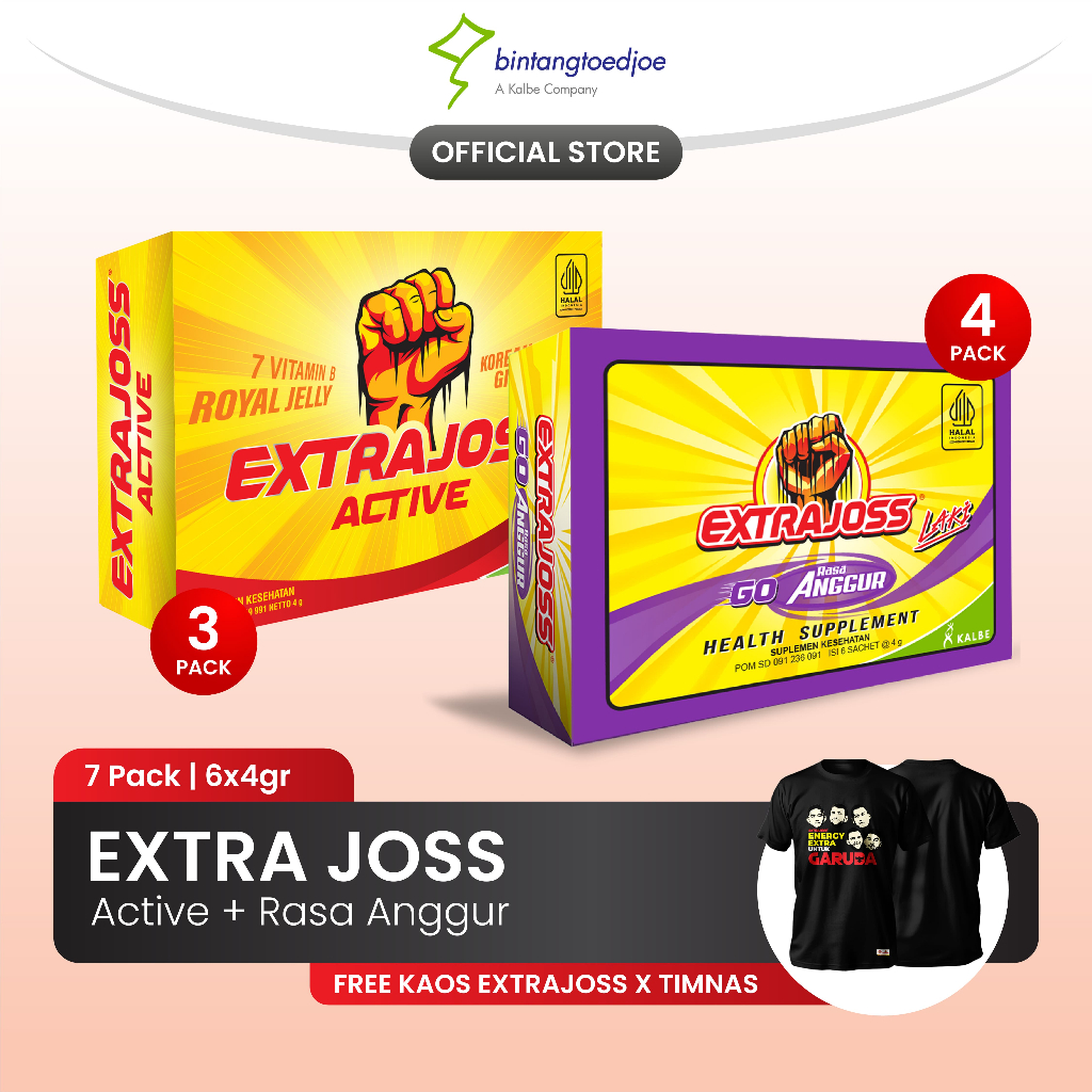 Jual [SPECIAL BUNDLING] Extra Joss Active 3 Pack + Extra Joss Laki Anggur 4 Pack FREE Kaos ...
