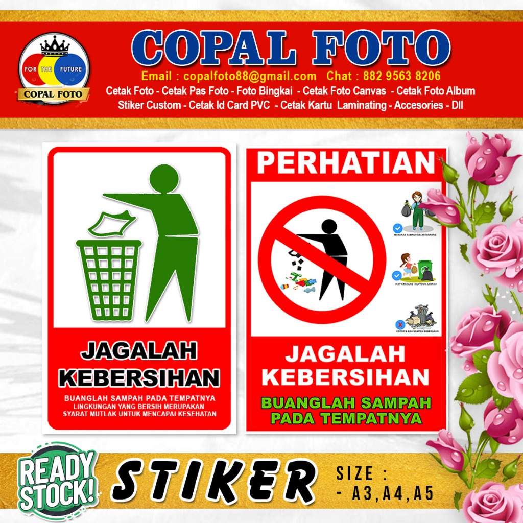 Jual Stiker buang sampah pada tempatnya Size A3, A4, A5 Bahan Vinyl ...