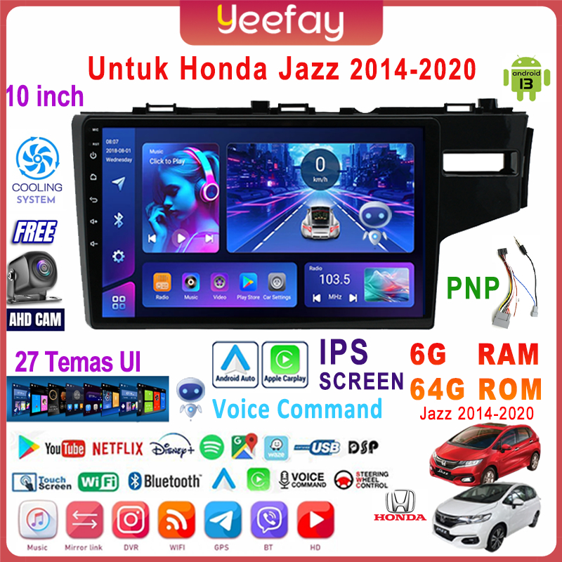 Jual Untuk Honda Jazz 2014-2020 6G+64G Android 13 Head Unit Termasuk ...