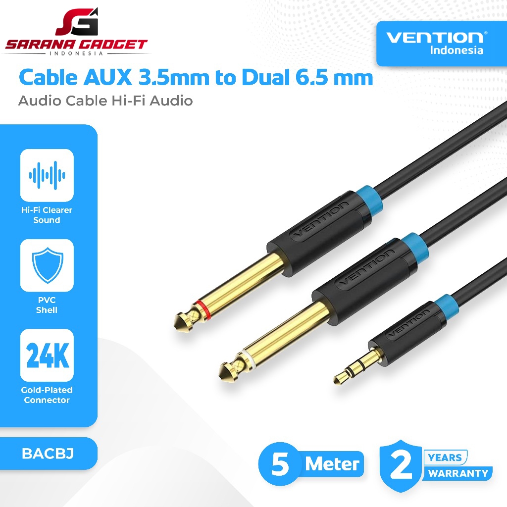 Jual VENTION BACBJ Kabel TRS Y Splitter AUX 3.5mm Male to Dual Mono 6 ...