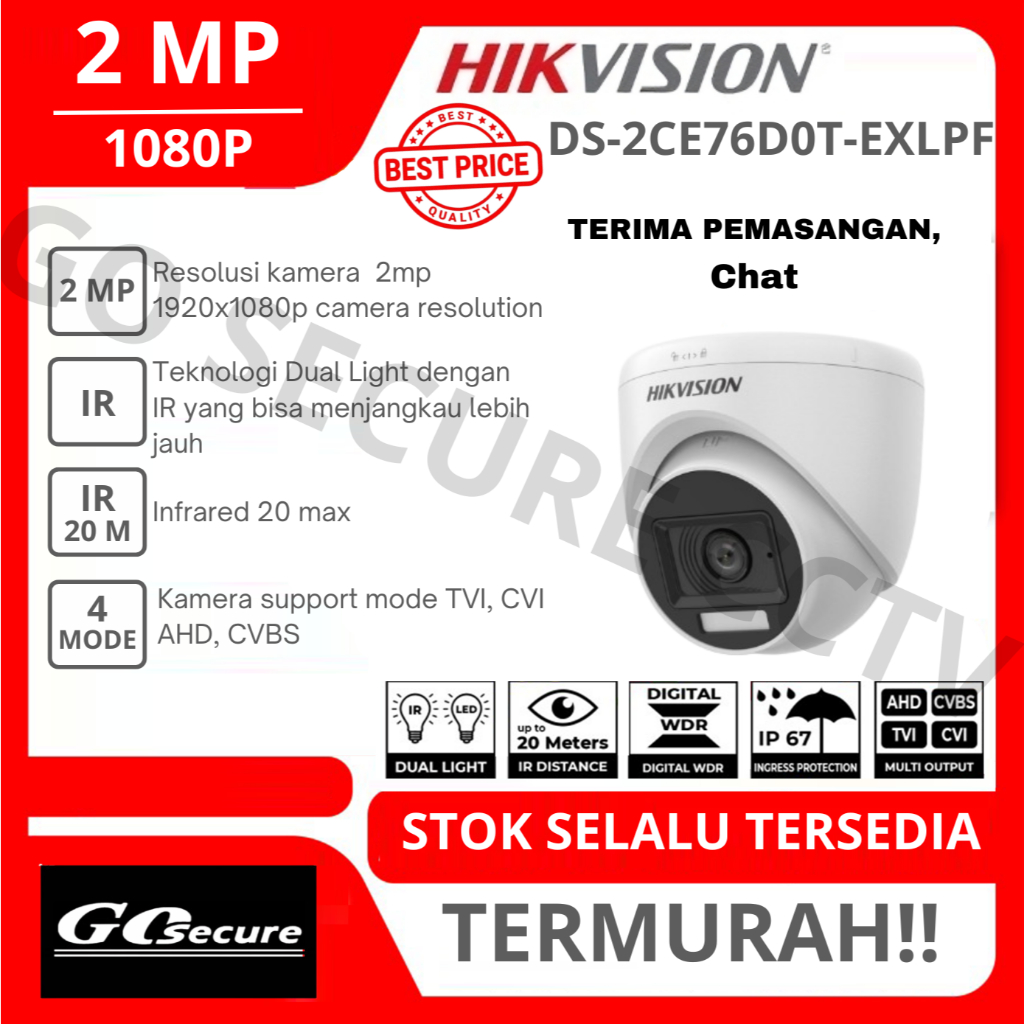Jual Camera Hikvision Indoor DS-2CE76D0T-EXLPF 2mp 2MP Smart Hybrid ...
