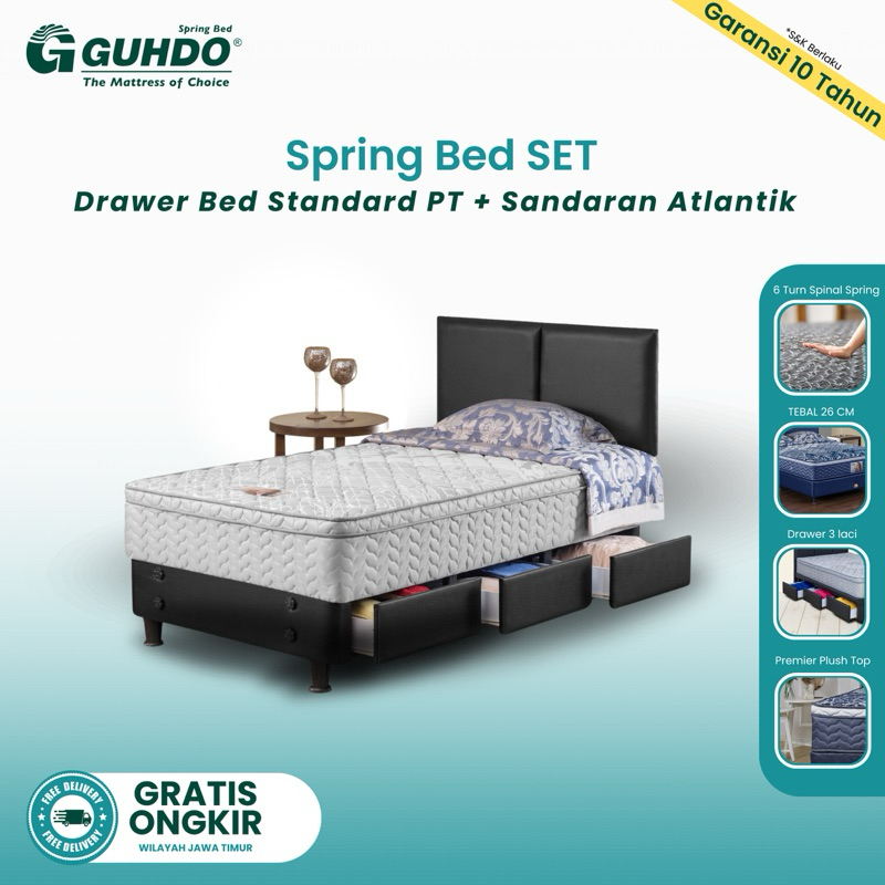 Jual GUHDO Drawer Bed Ranjang Laci Standard Plush Top Sandaran Atlantic SET | Shopee Indonesia
