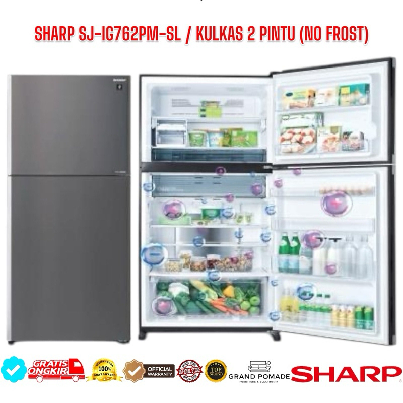 Jual KULKAS SHARP 2 PINTU SJ-IG762PM-SL (TANPA BUNGA ES) / SHARP ...