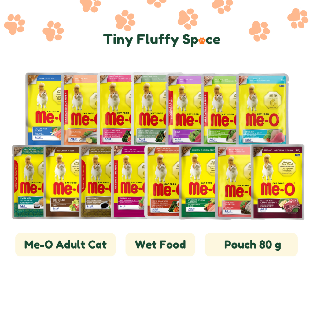 Jual [TFS] Me-O Meo Adult Cat Wet Food Pouch 80 g | Beef, Chicken, Ocean Fish, Otak-otak Chicken ...