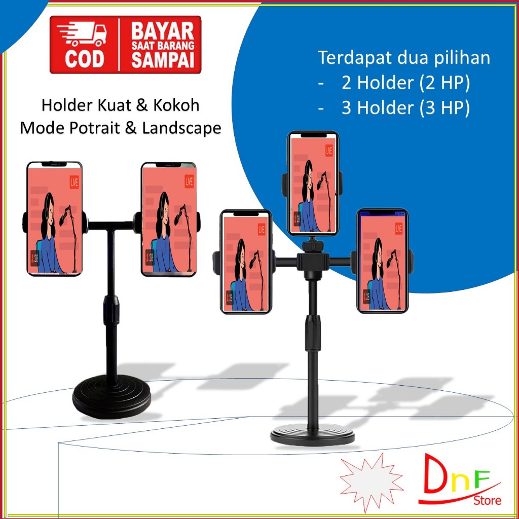 Jual Stand Holder HP Multi Screen 2 dan 3 HP Live Streaming Bahan Kuat ...