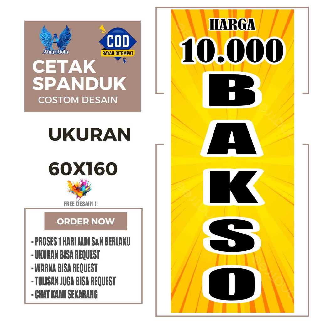 Jual Cetak Spanduk Banner BAKSO RP 10.000 Costom Desain | Shopee Indonesia
