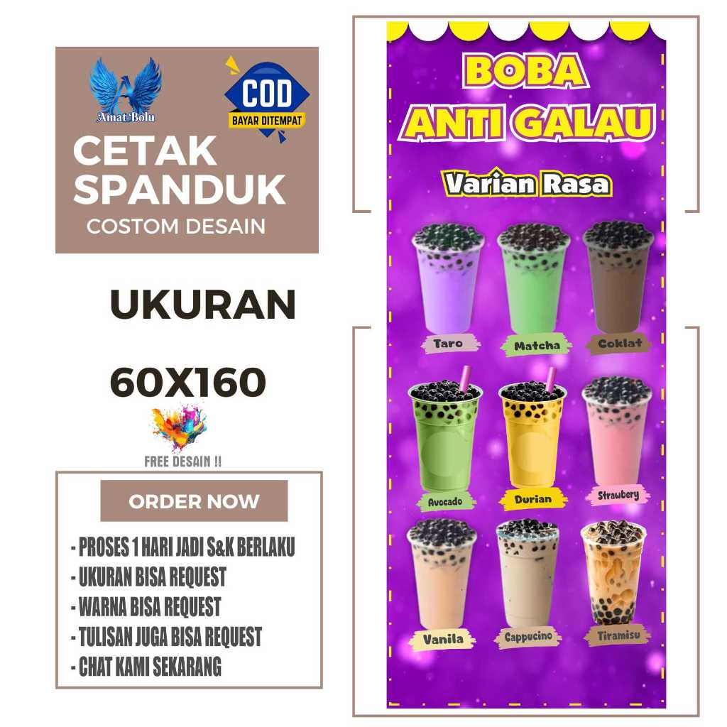Jual Cetak Spanduk Banner BOBA ANTI GALAU Costom Desain | Shopee Indonesia