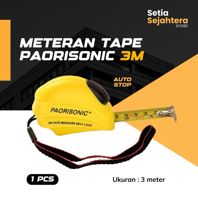 Jual PAORISONIC Meteran Roll Tangan Tukang KUNING 3 meter AUTO STOP ...