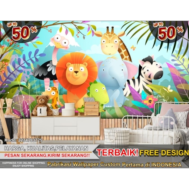 Jual Wallpaper Custom 3D Tema Animal | Animasi Kartun Anak | Wallpaper ...