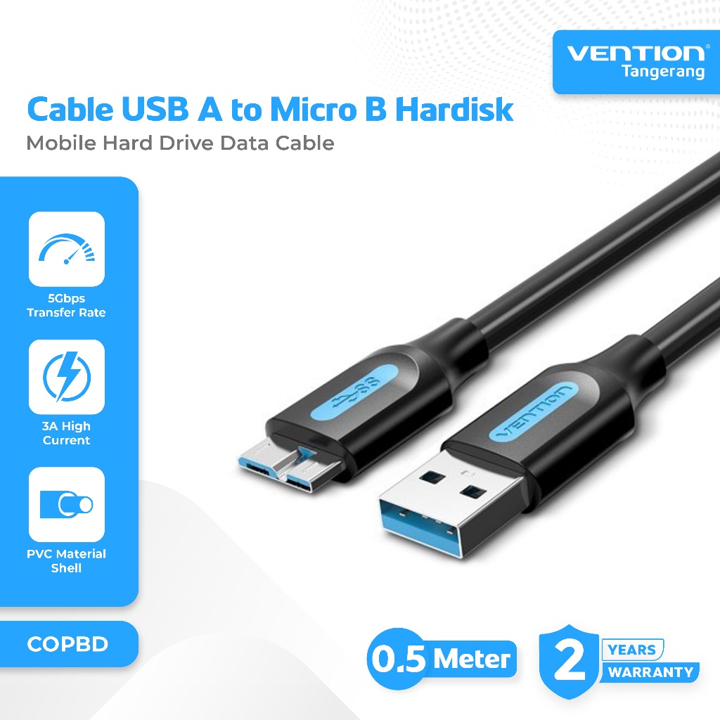 Jual Vention Kabel USB A 3.0 Male to USB Micro B Kabel Data Harddisk ...