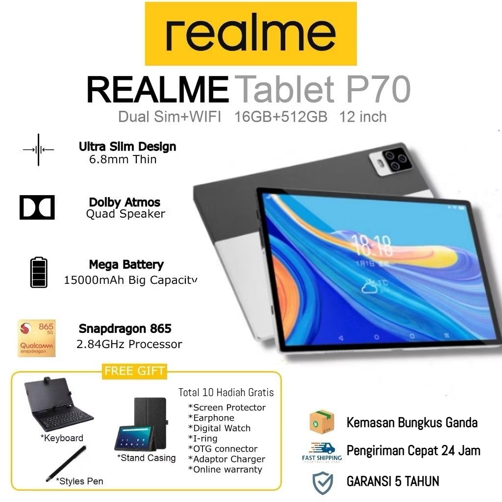 Jual Pengiriman Cepat Tablet 5G Realmi P70 Tablet Android Tab Mendukung Kartu SIM Layar 11 inci ...