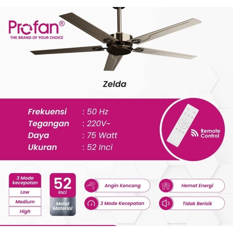 Jual Ceiling Fan / Kipas Angin Plafon Profan Zelda 52" RCF-56E Murah ...