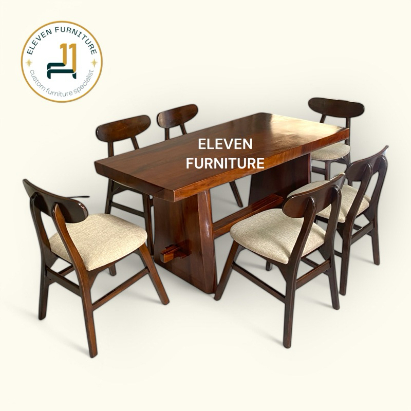 Jual SET MEJA MAKAN 6 KURSI ROPAN SUAR TREMBESI TEBAL SOLID JATI CAFE ...