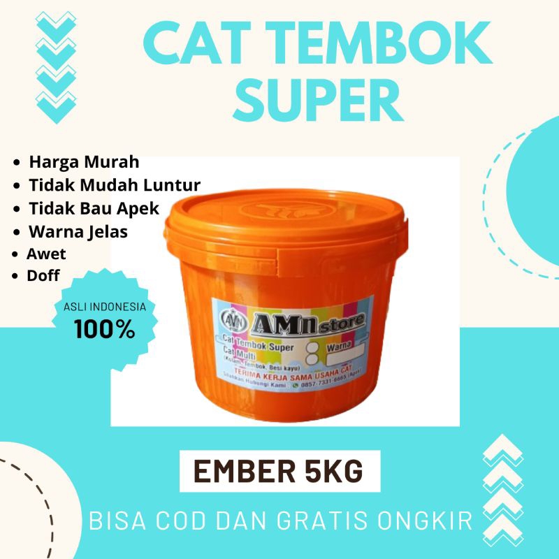 Jual cat tembok super kemasan ember 5kg AMN STORE | Shopee Indonesia