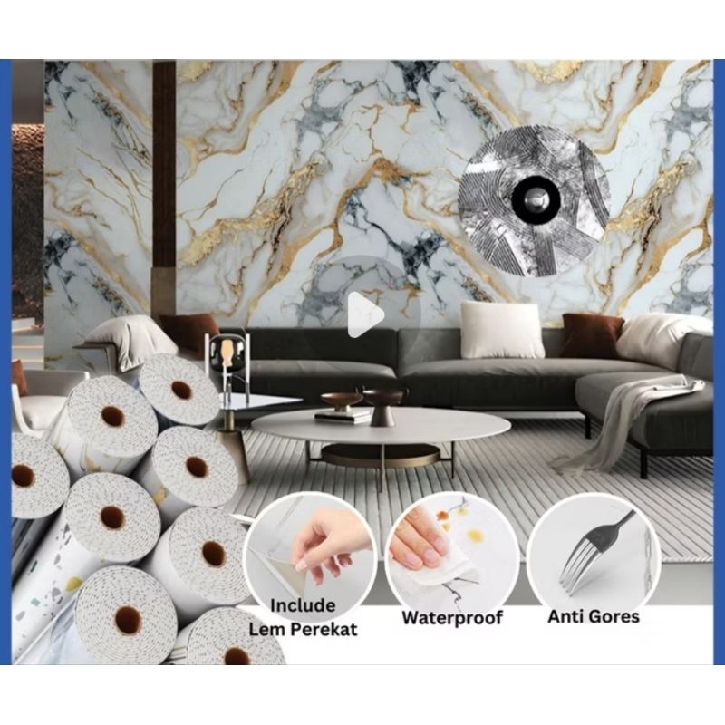 Jual wallpaper dinding vinyl marble 1.2 x 2.8meter tebal 3mm ...