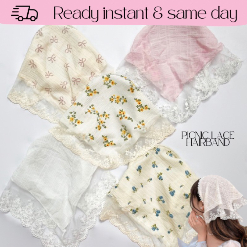 Jual Bando renda segitiga korean viral raw lace laces triangle headband ...