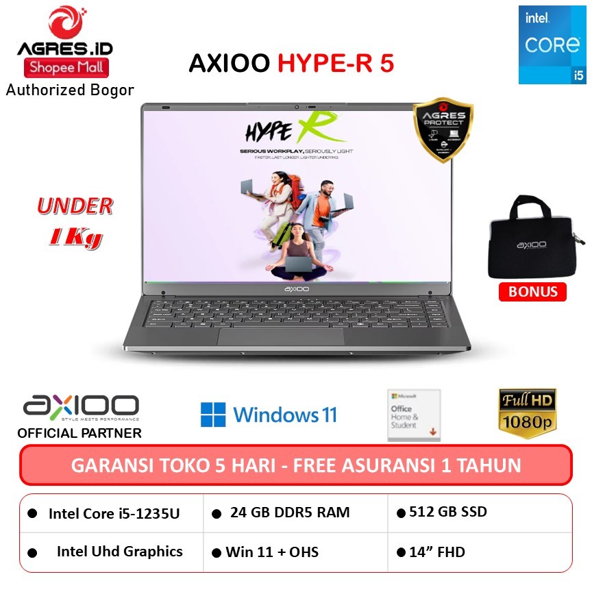 Jual AXIOO HYPE-R 5 I5 1235 24 GB / 512 GB W11+OFFICE PERMANEN 14.0FHD ...