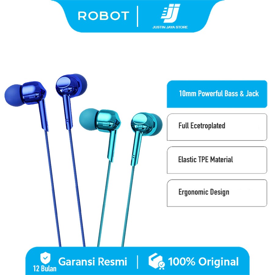Jual ROBOT RE40 Headset Wired Earphone Handsfree Full Electroplated ...