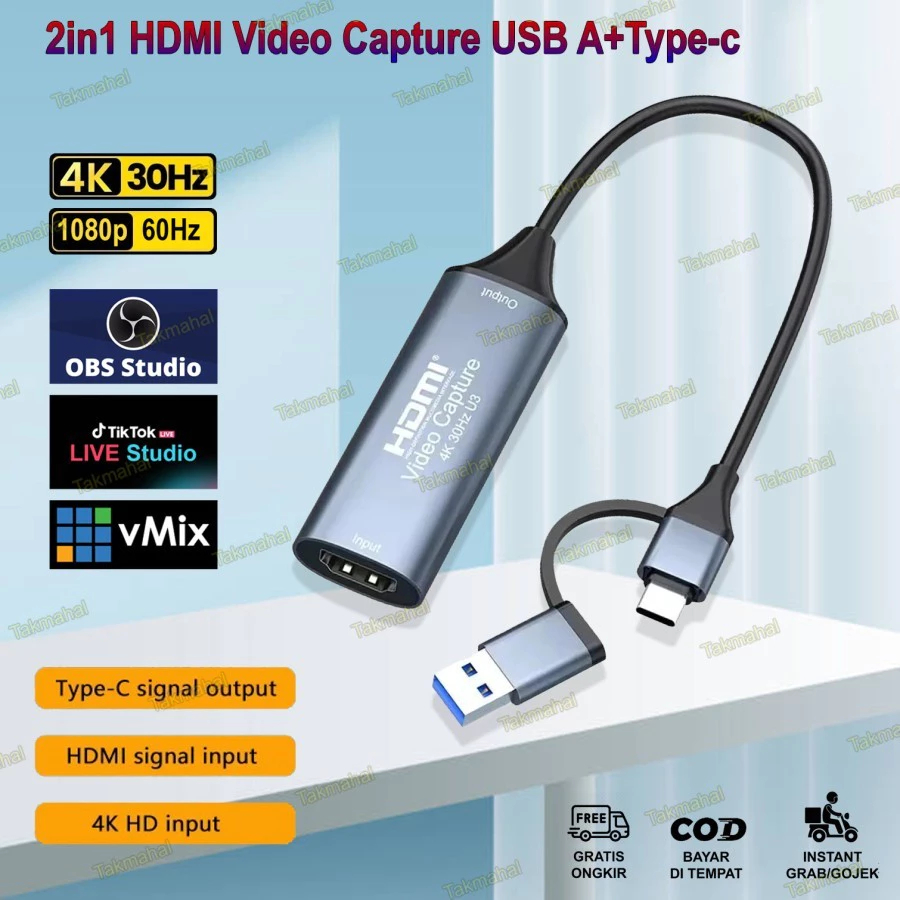 Jual Hdmi Video Capture Full HD 4k USB Type C / USB 3.0 2in1 Connector ...