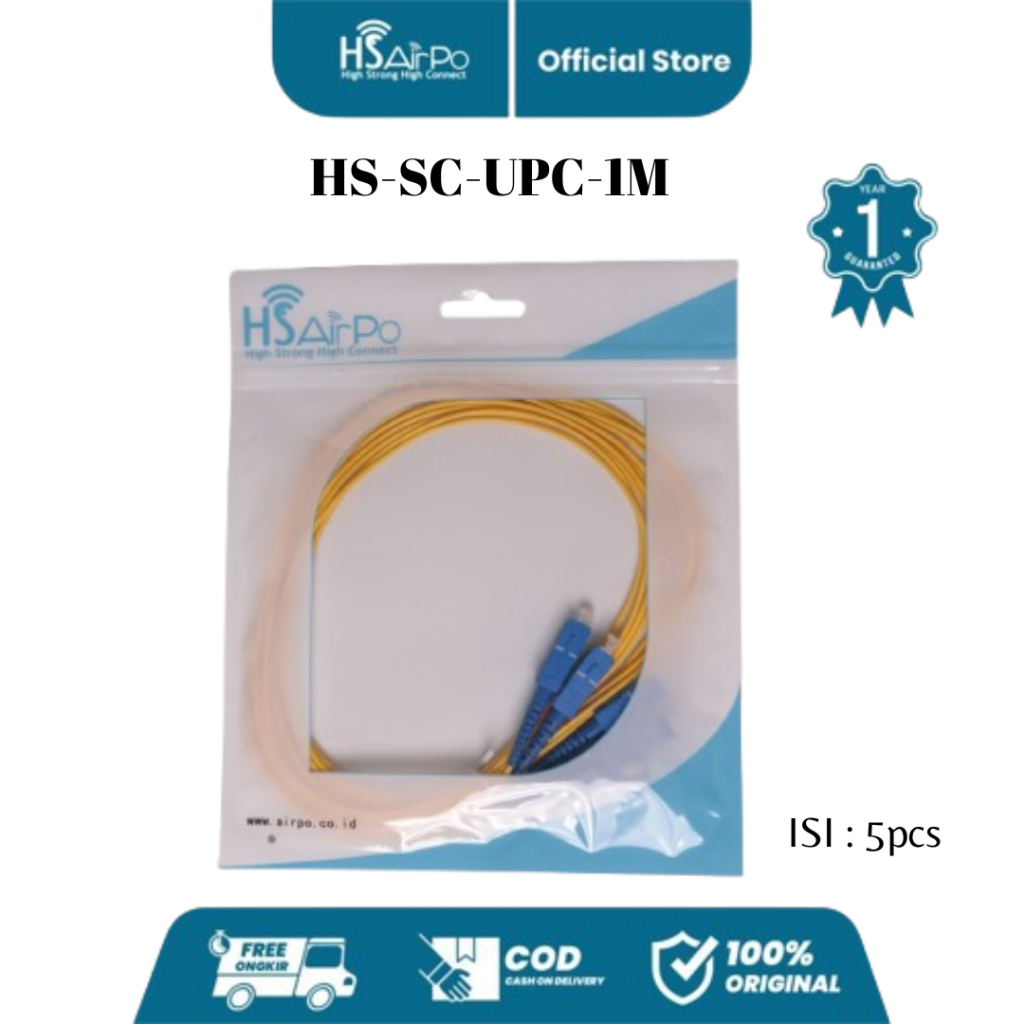 Jual HSAirPo Kabel Fiber Optic Patch Cord Warna Kuning 1M Patch Cord Single Mode SC-UPC 5 Pcs ...