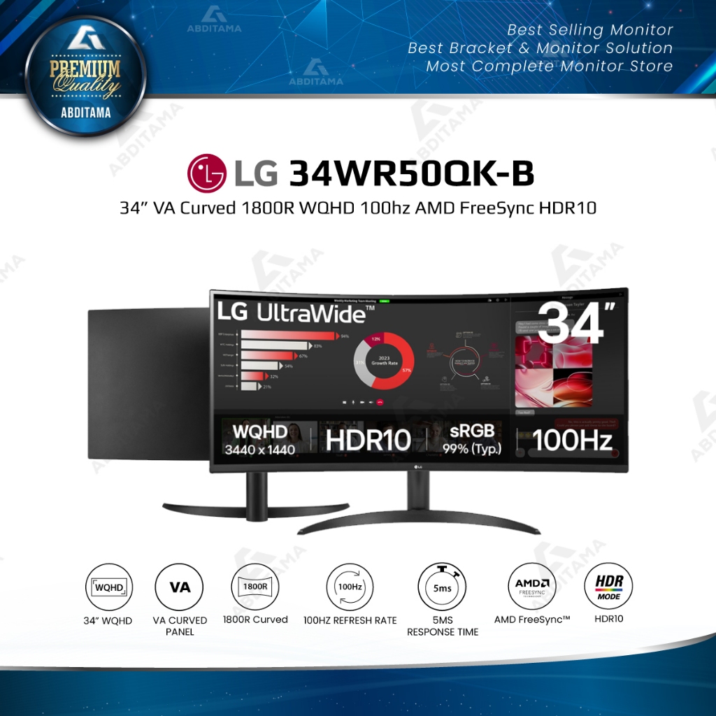 Jual Monitor Ultrawide LG 34WR50QK-B 34” VA Curved 1800R WQHD 100hz ...