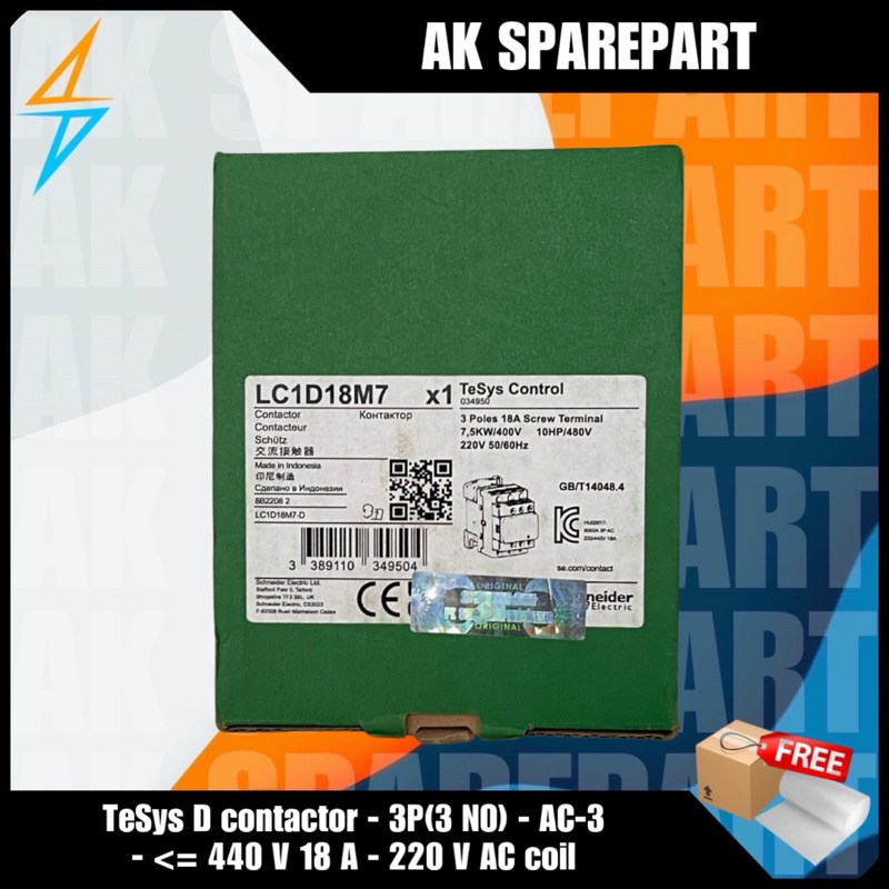 Jual KONTAKTOR 3PHASE LC1D18M7 SCHNEIDER LC1D18 220V | TeSys D ...