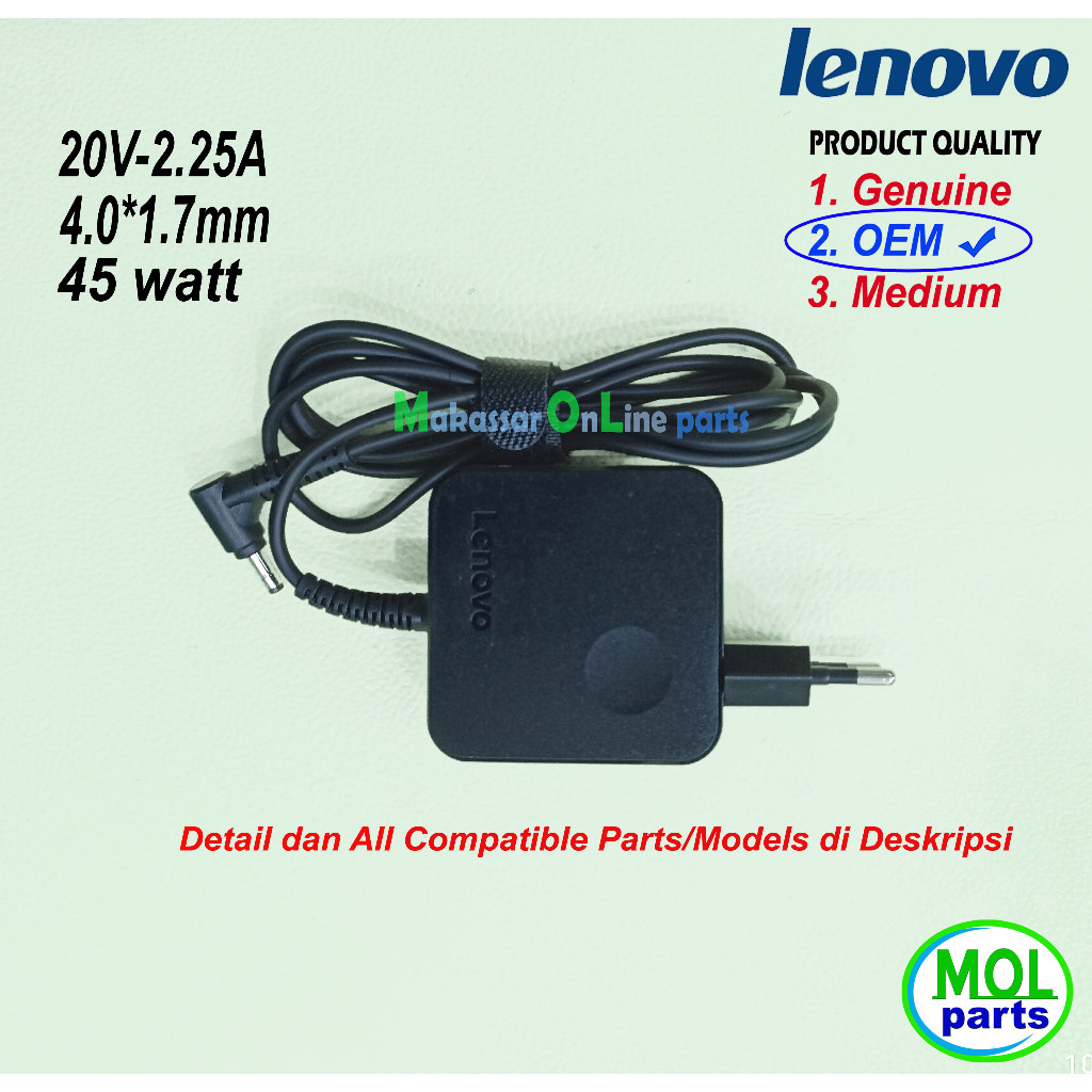Jual Adaptor Charger Lenovo Ideapad 20V 2.25A 4.0 x 1.7mm OEM | Shopee ...