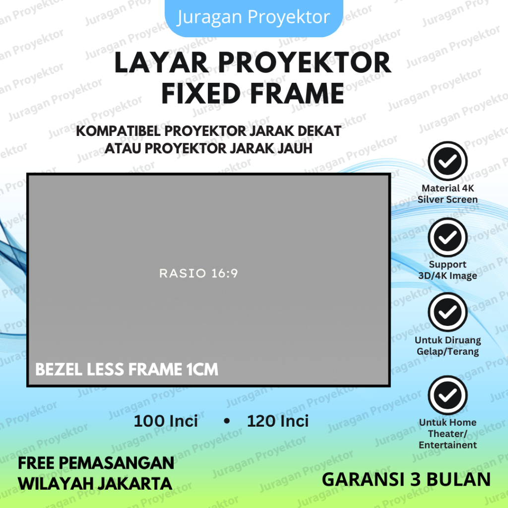 Jual Screen Projector Fixed Frame 100-120 Inch 16:9 | Layar Monitor ...
