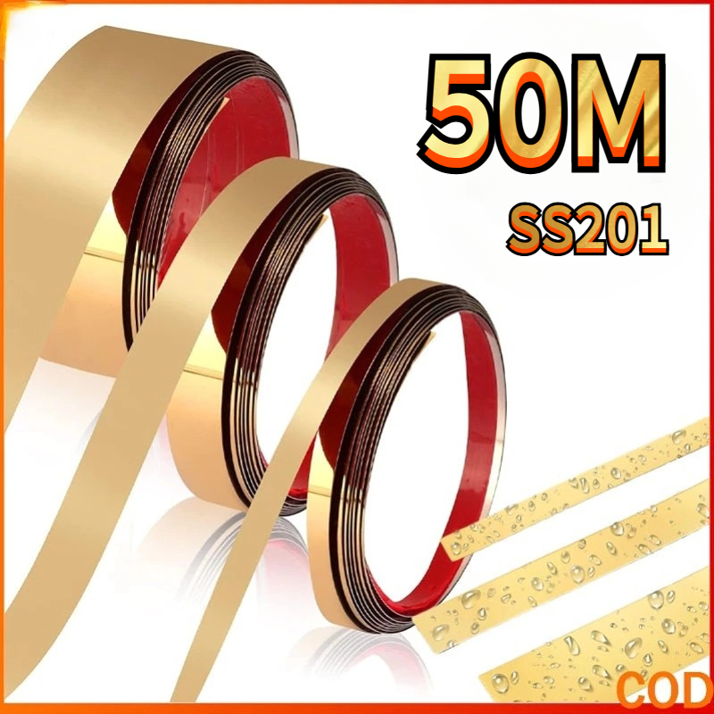 Jual 50M Emas List Plat Strip Mirror / Stainless Ss201 Steel/ Stiker ...