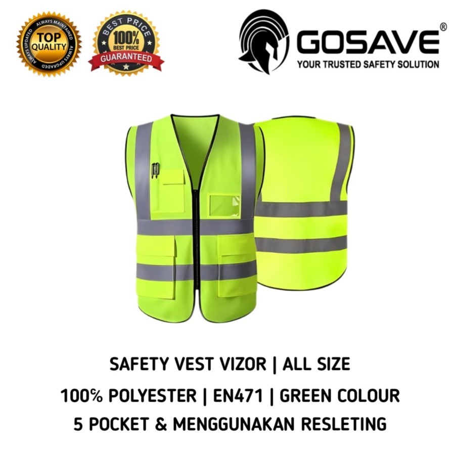 Jual Rompi Safety Polyester HIJAU Safety Vest Proyek 4 Line Basic Green ...
