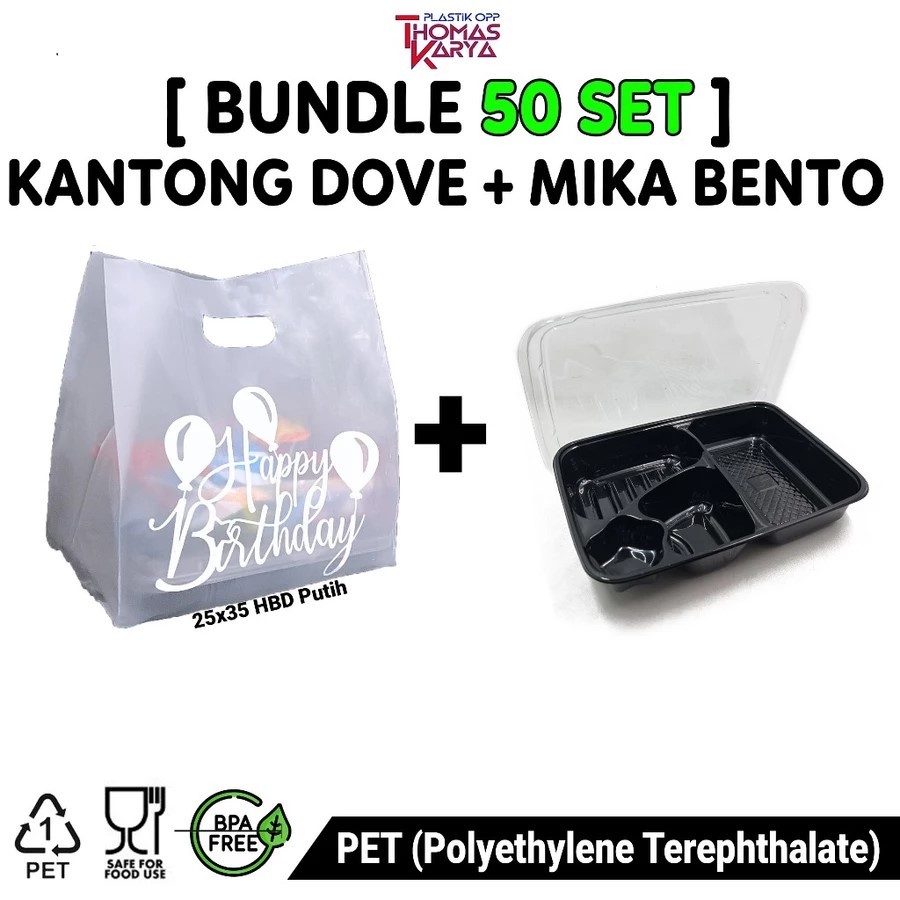 Jual ECER BUNDLE Kantong Plastik Dove + Mika Bento 4 Sekat Ukuran 25x30 25x35 28x30 | Shopee ...