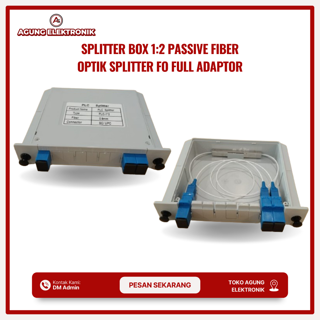 Jual SPLITTER BOX 1:2 Passive Fiber Optik Splitter FO Full adaptor ...