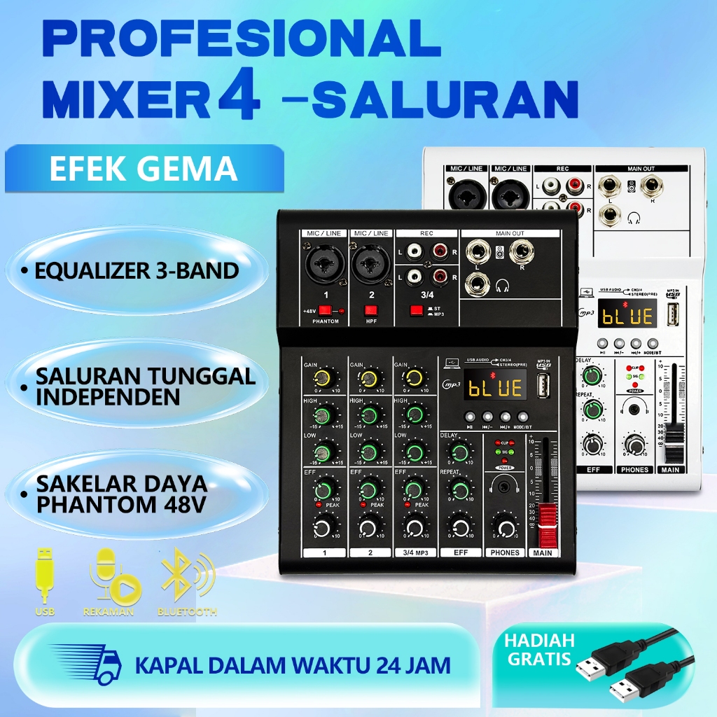 Jual Mixer 4 Channel Audio Mixer 99-Bit DSP Effect USB Audio Interface ...