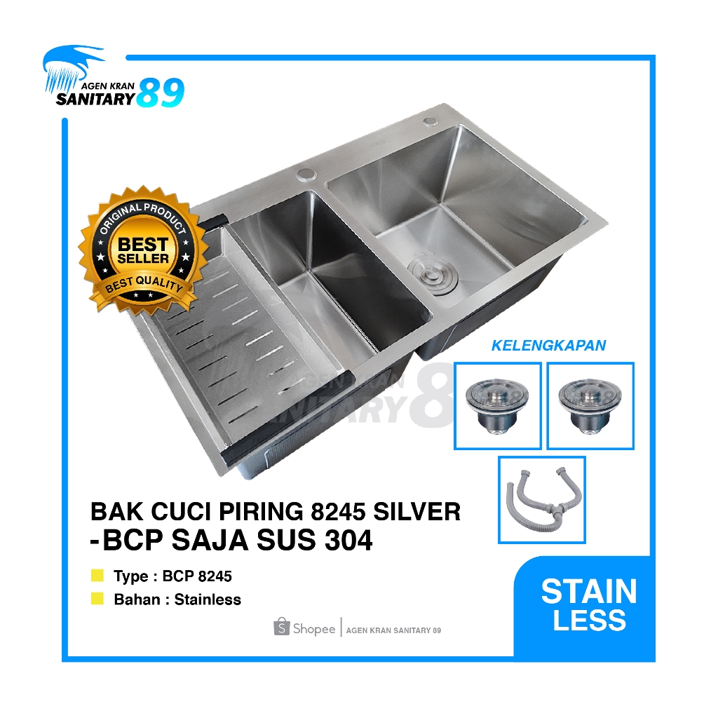 Jual BAK CUCI PIRING DUA LUBANG 8245 (SILVER)/BAK CUCI PIRING SUS 304 ...