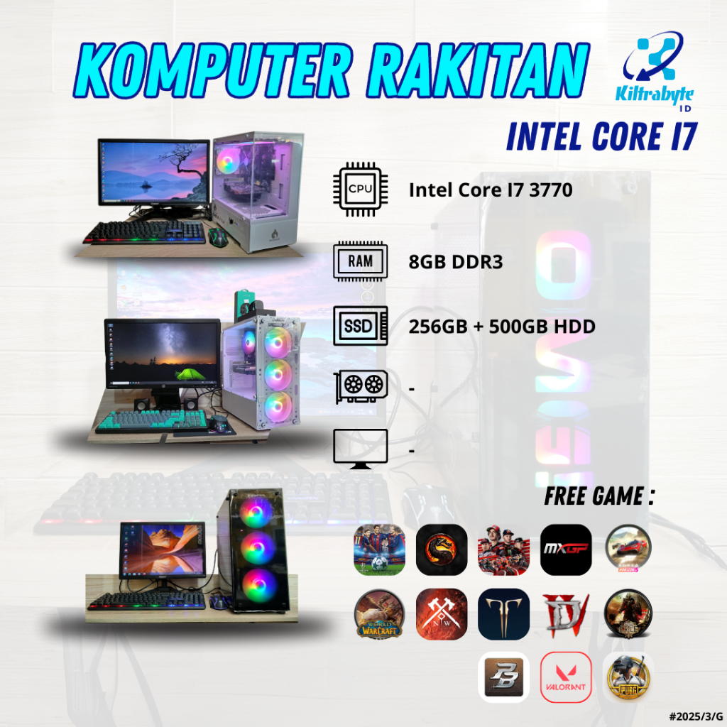 Jual PC Rakitan Gaming Intel Core i7 3770 RAM 8GB SSD 256GB HDD 500GB Sudah dengan penginstallan ...