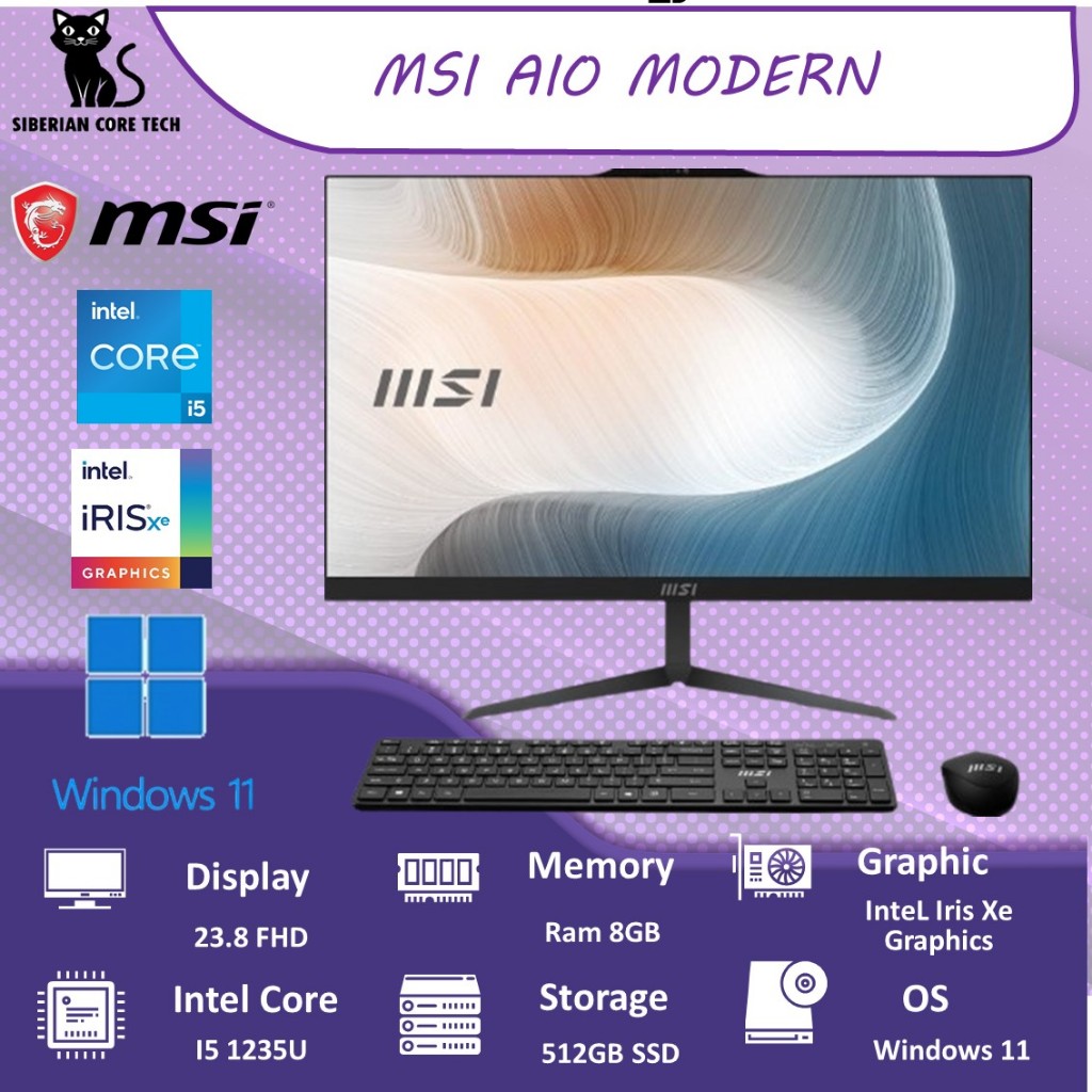 Jual MSI AIO MODERN I5 1235 8GB 512GB W11+OHS 23.8FHD IPS BLACK ...