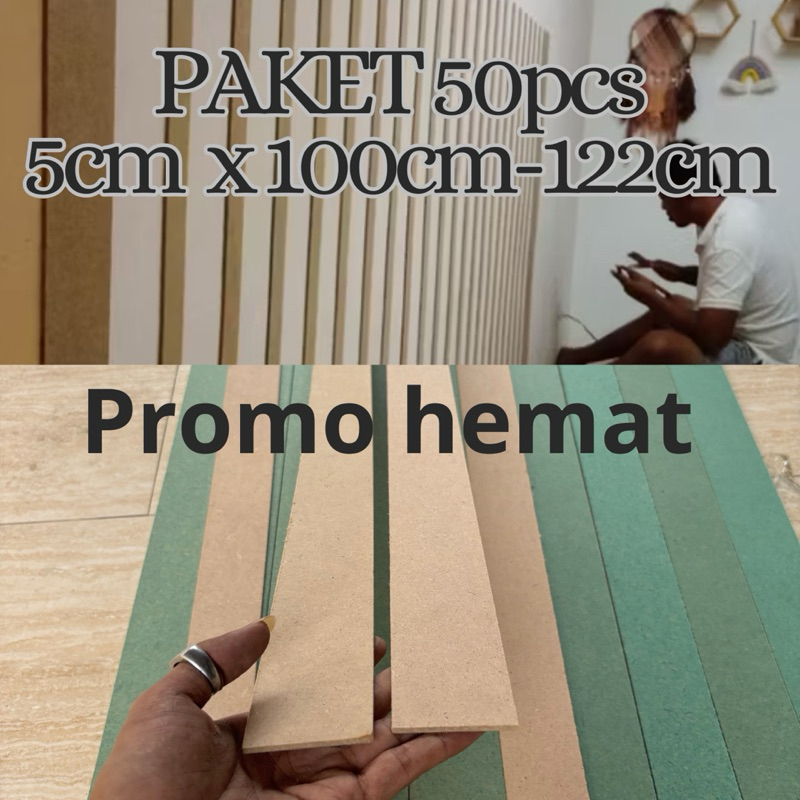 Jual paket 50pcs wall batten 5cm x 100cm & 122cm mdf coklat | Shopee ...