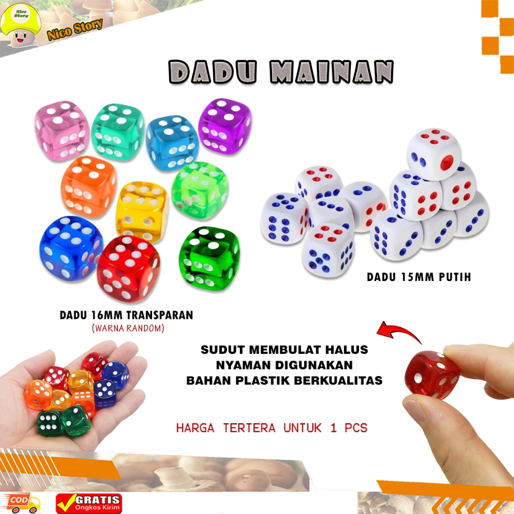 Jual (ncs) 1 Pcs Dadu Mainan ular tangga ludo monopoli 15 16 Mm ...
