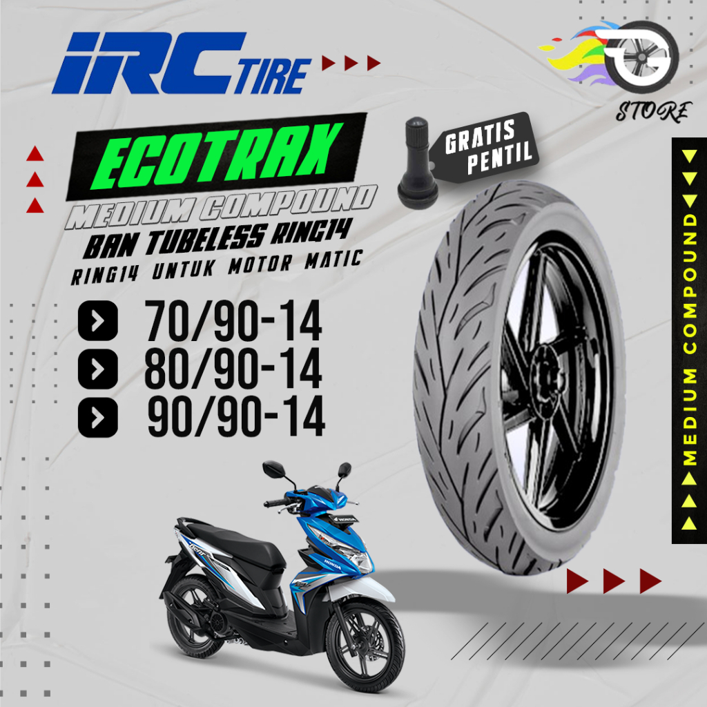 Jual Ban Motor Matic IRC ECOTRAX NR96 Ring14 80/90&90/90-14 Tubeles Depan Belakang BEAT,VARIO ...
