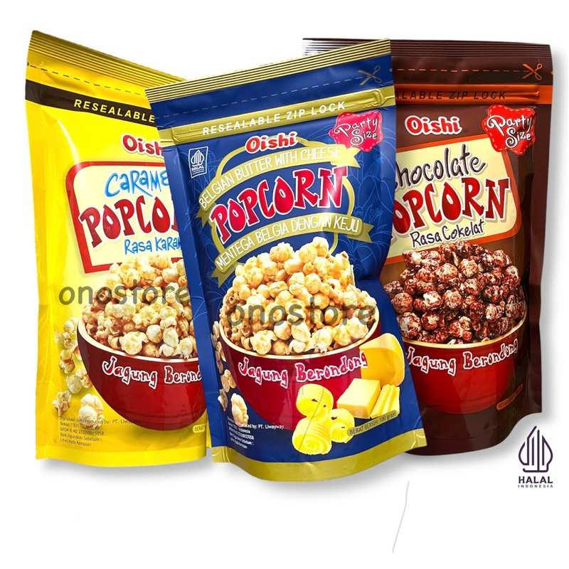 Jual Oishi Popcorn Party Size 100 gram Chocolate Caramel Mentega Belgia ...