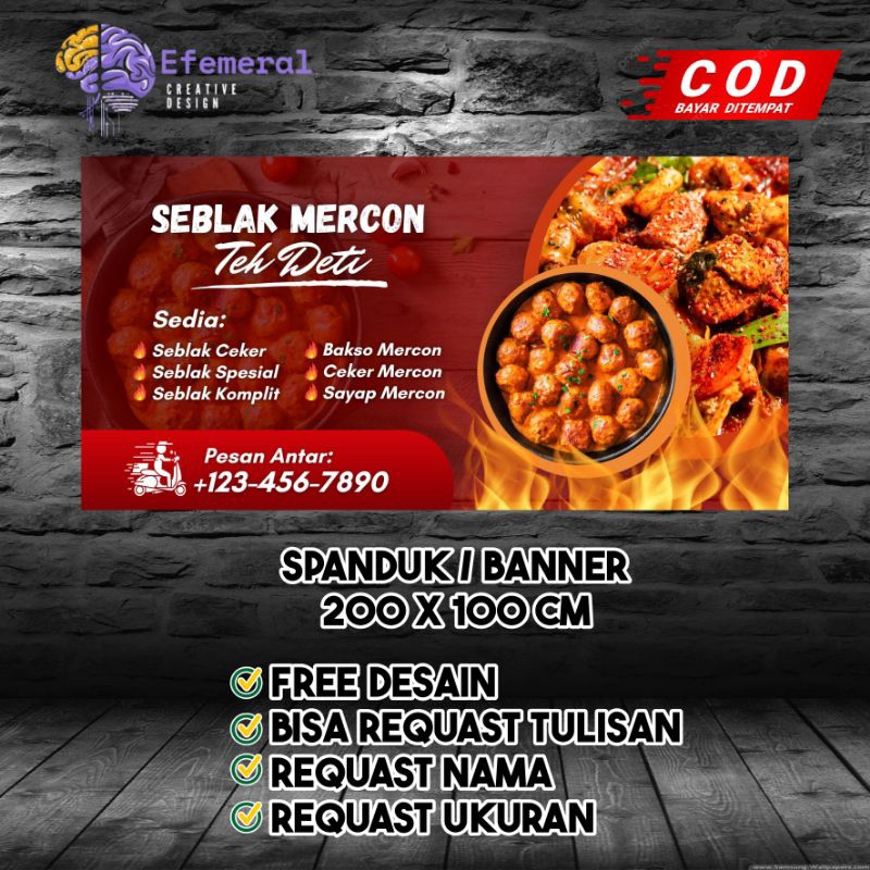 Jual Spanduk/Banner seblak merecon 200X100 cm bisa request design ...
